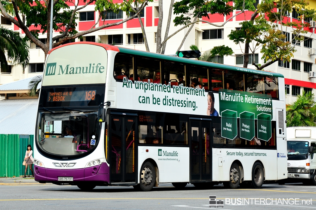 Bus 168 SBS Transit Volvo B9TL SBS7573T Manulife Advertisement